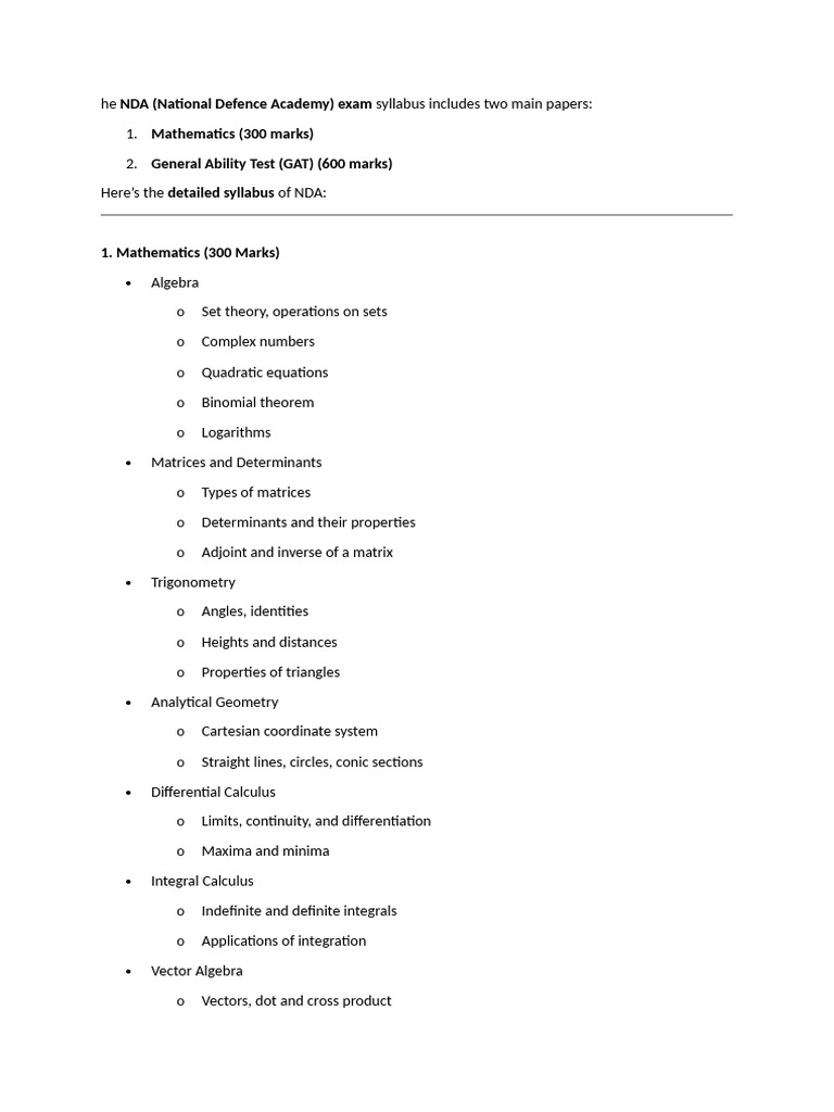 NDA Exam Syllabus Overview | PDF | Matrix (Mathematics) | Mathematics