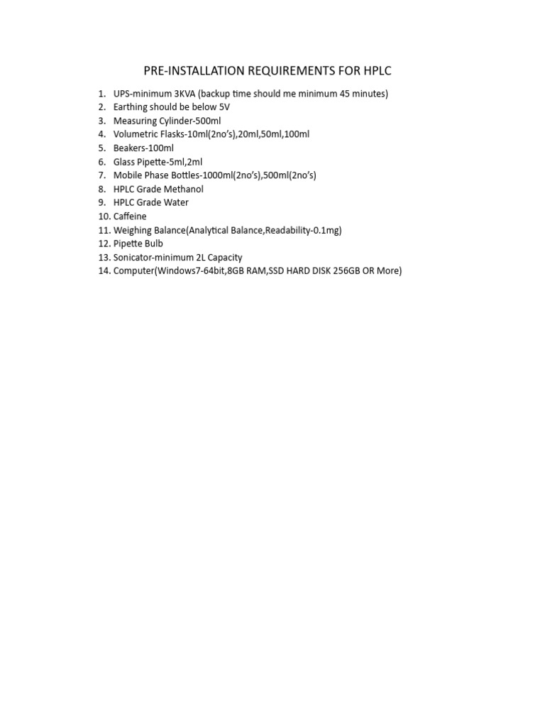 HPLC Pre-Installation Checklist | PDF