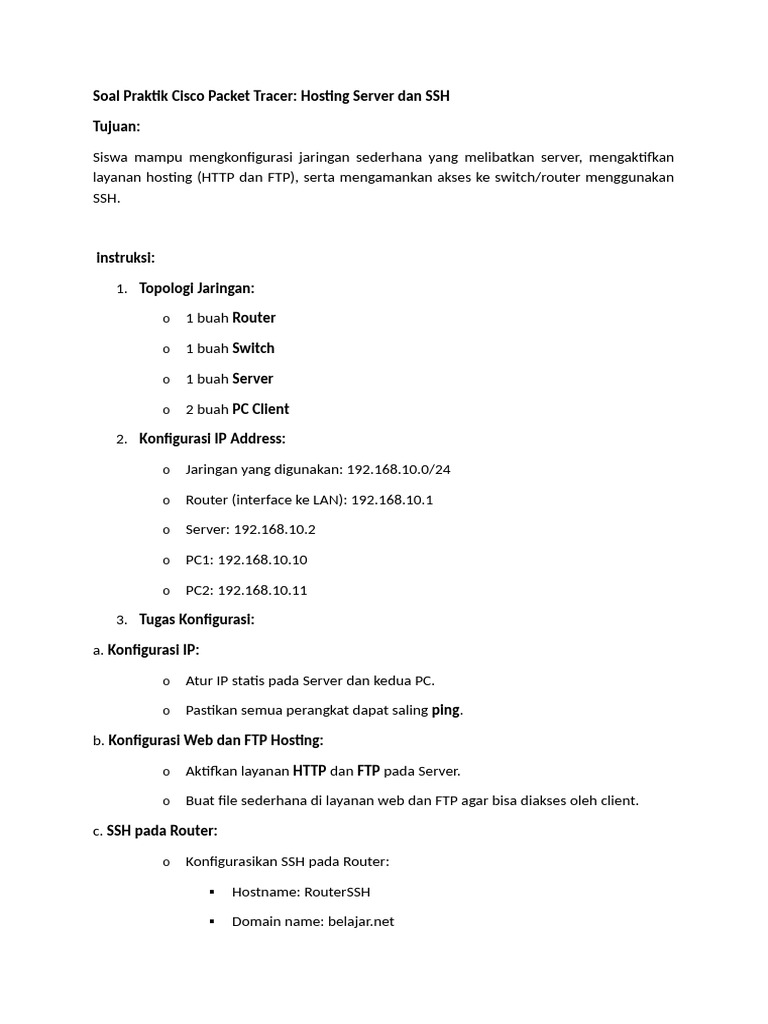 Soal Praktik Cisco Packet Tracer | PDF