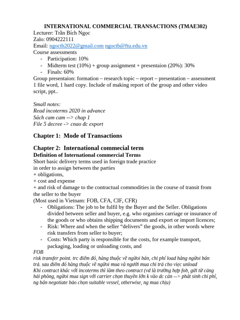International Commercial Transactions | PDF