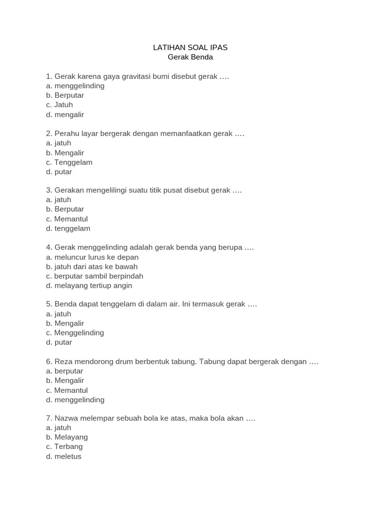Gerak Benda dalam IPAS: Soal Latihan | PDF