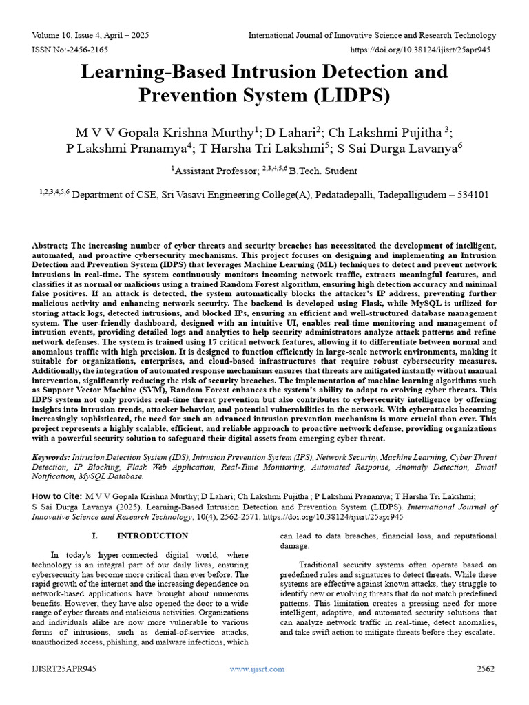 Learning-Based Intrusion Detection and Prevention System (LIDPS) | PDF | Computer Security ...