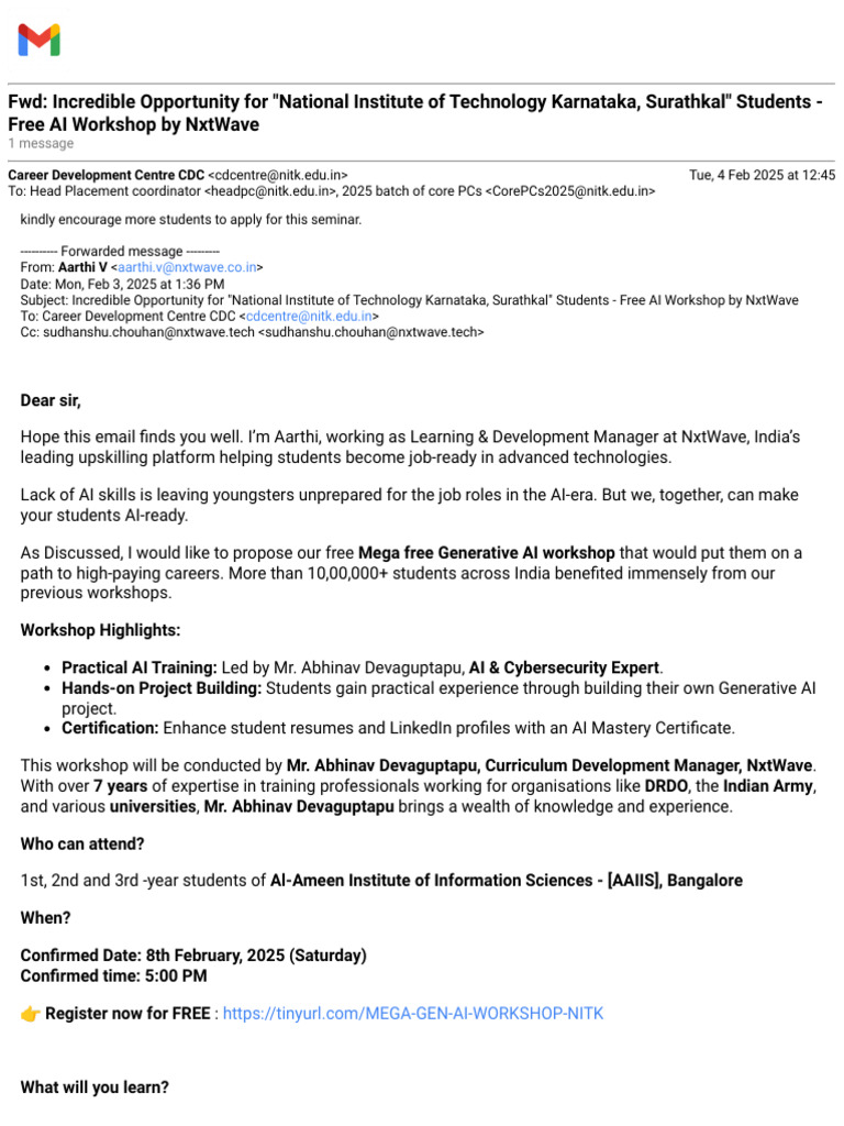 Free AI Workshop by NxtWave | PDF | Artificial Intelligence | Intelligence (AI) & Semantics