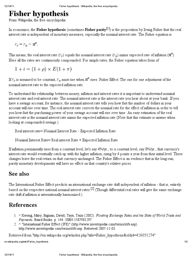 Fisher Hypothesis - Wikipedia, The Free Encyclopedia | PDF | Interest ...
