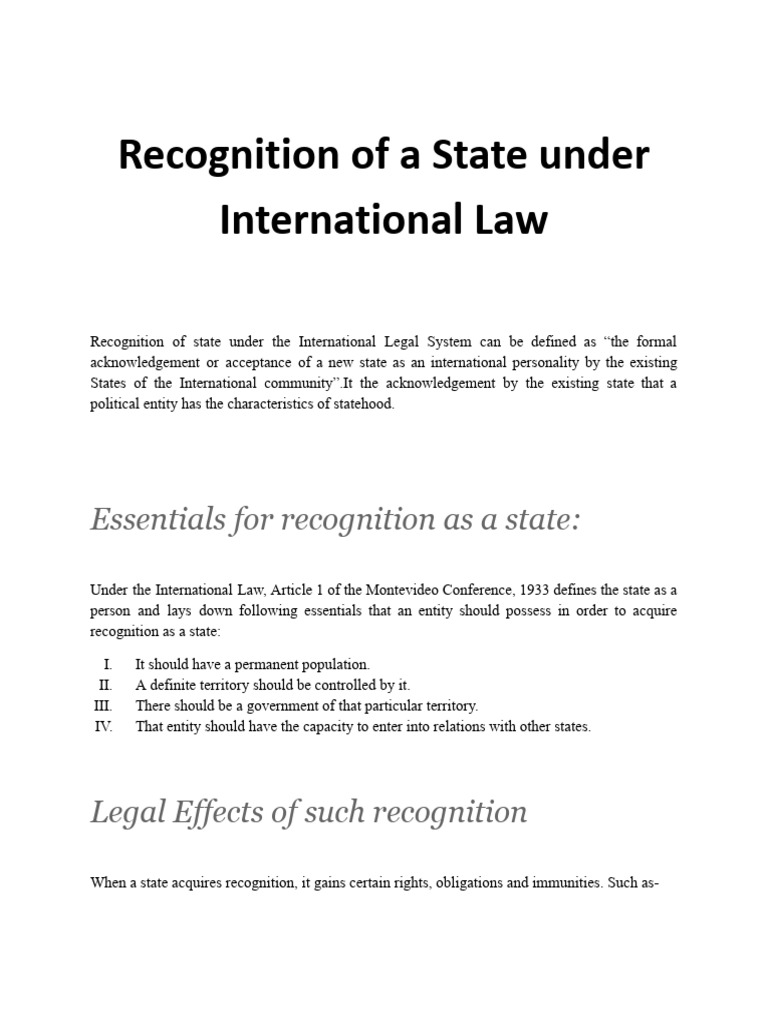 State Recognition in International Law | PDF | Sovereign State ...
