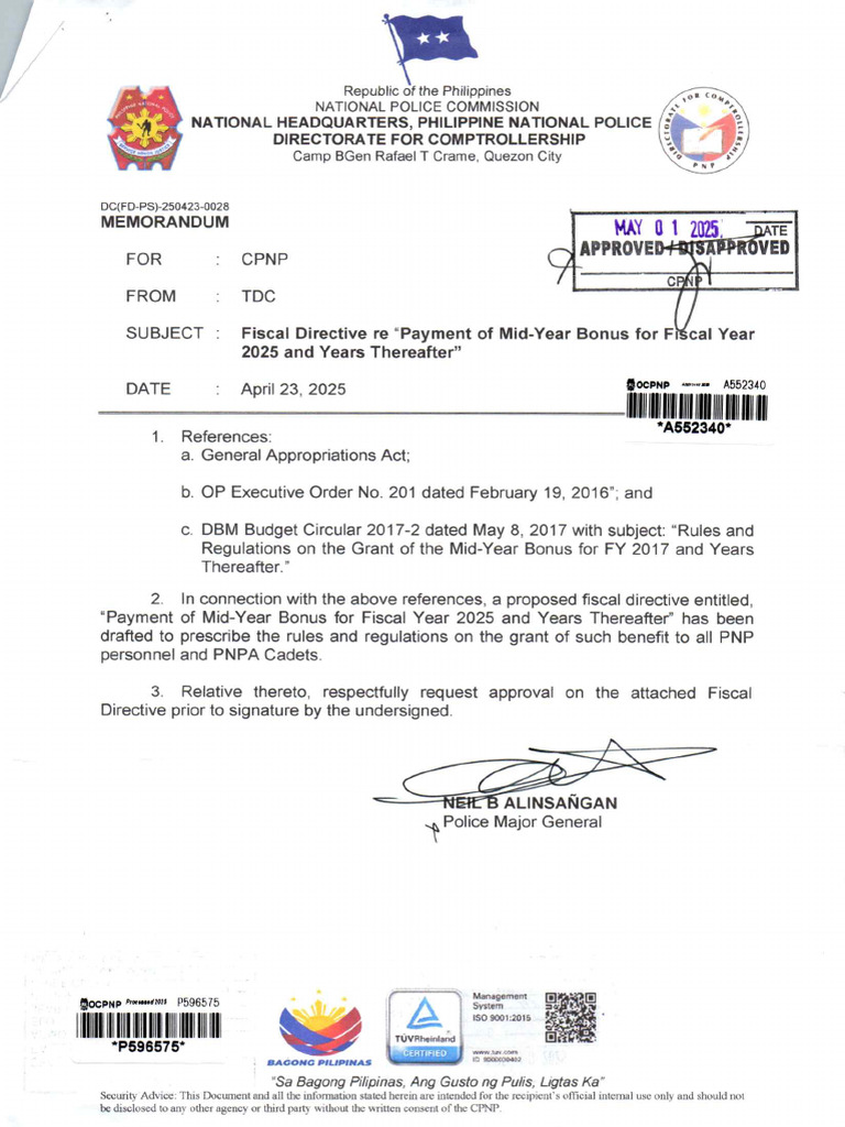 Fimd - Fiscal Directive Re Payment of Mid-Year Bonus For Fiscal Year ...