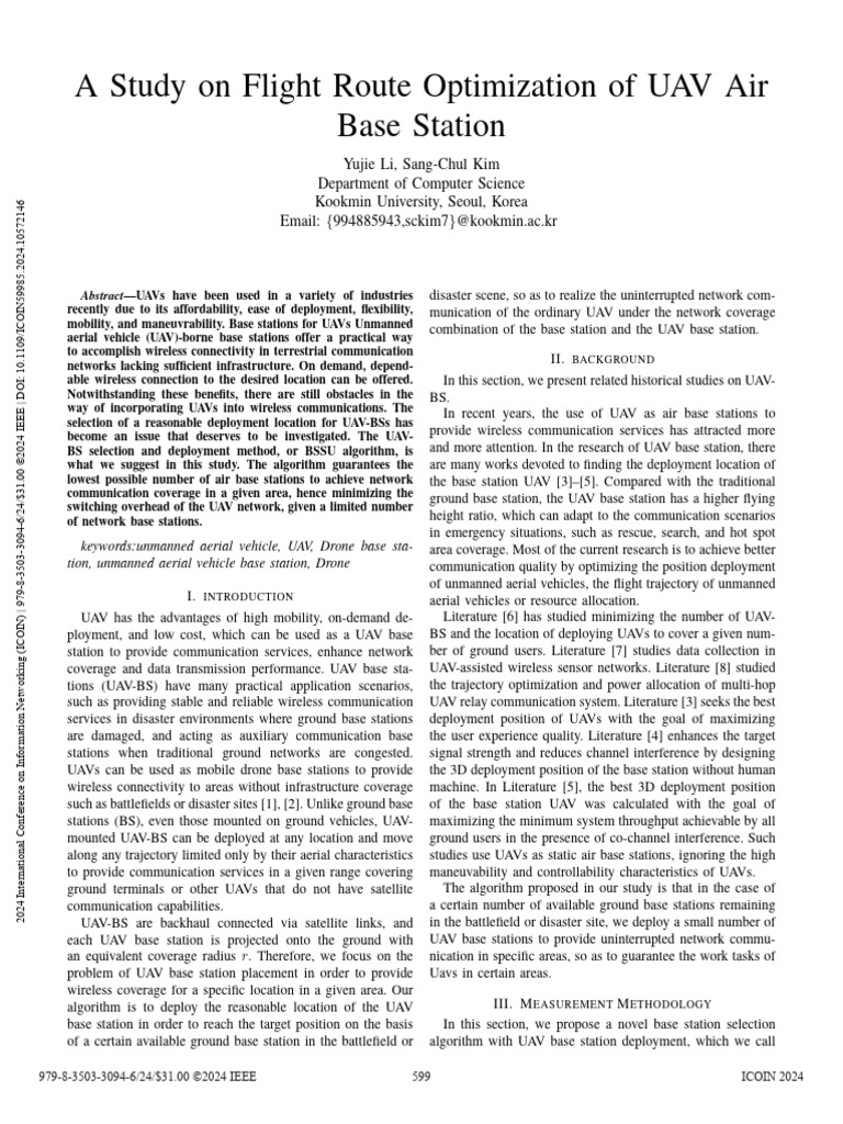 A Study on Flight Route Optimization of UAV Air Base Station | PDF | Unmanned Aerial Vehicle ...