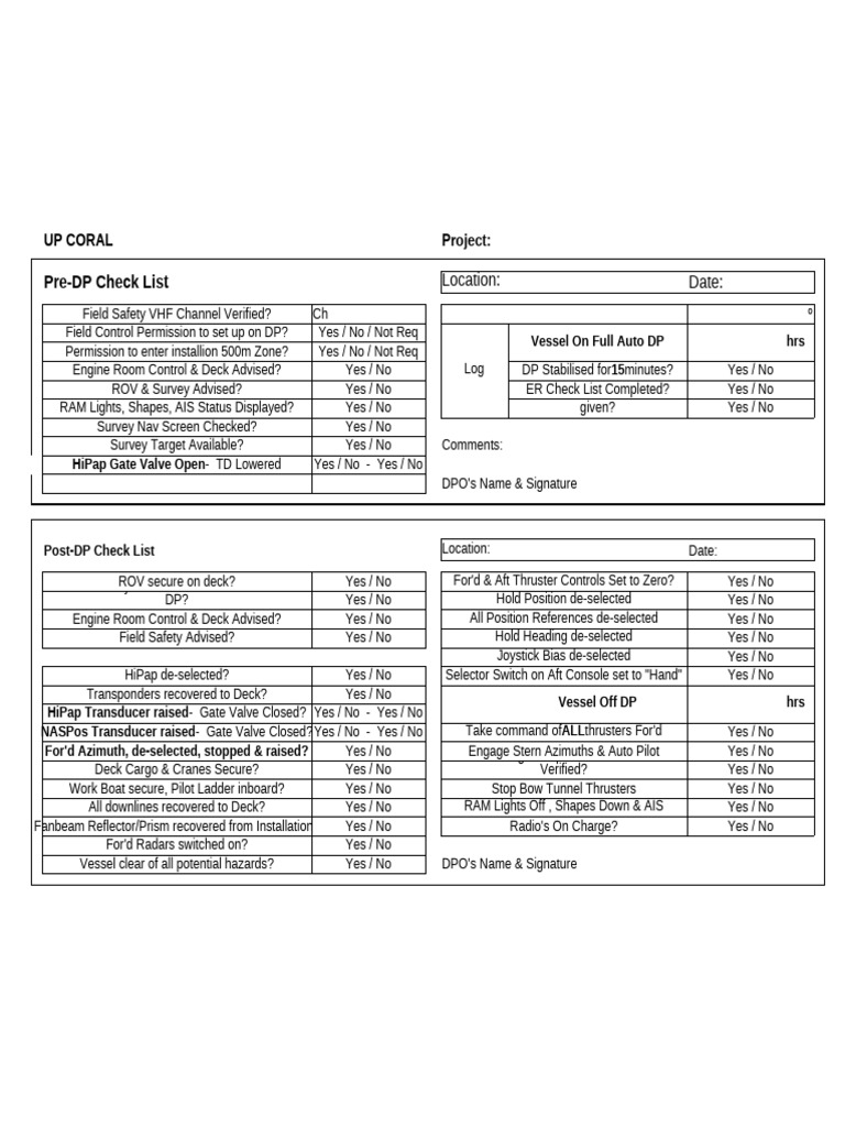 ROV DP Checklist | PDF | Ships | Water Transport
