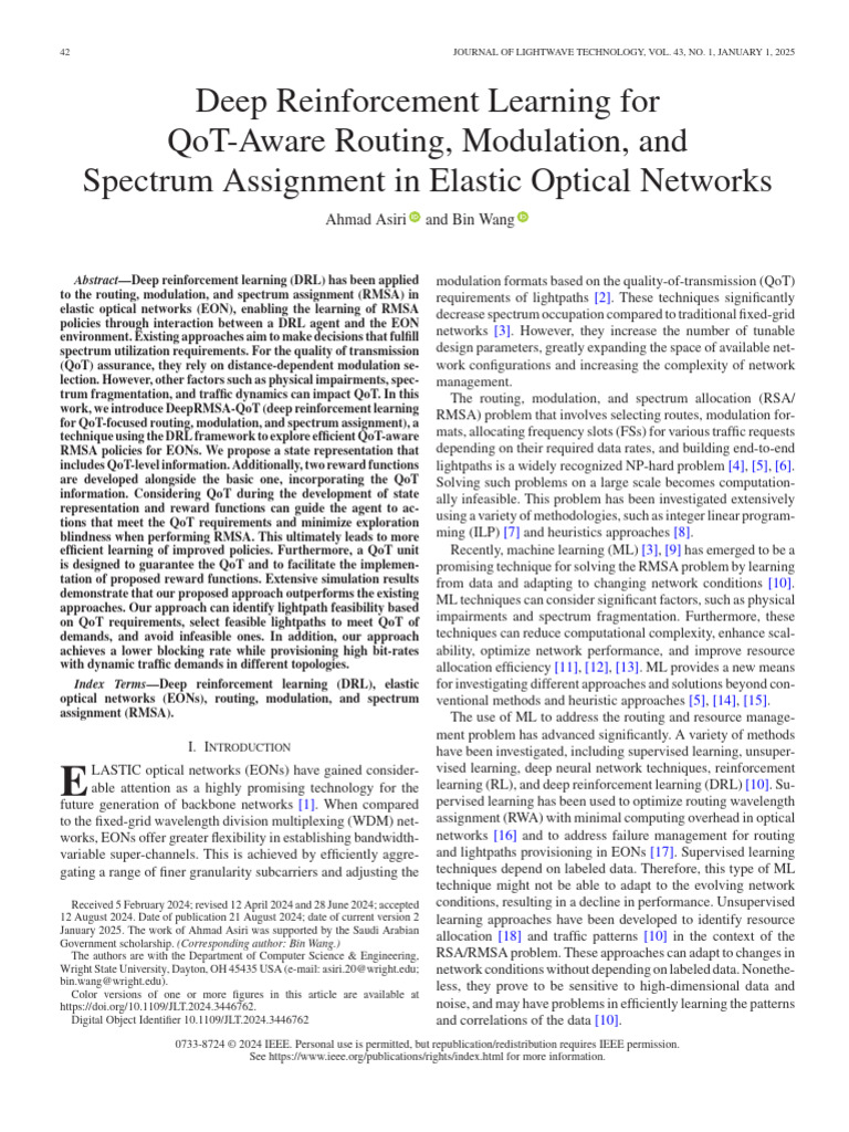 Deep Reinforcement Learning For QoT-Aware Routing Modulation and Spectrum Assignment in Elastic ...