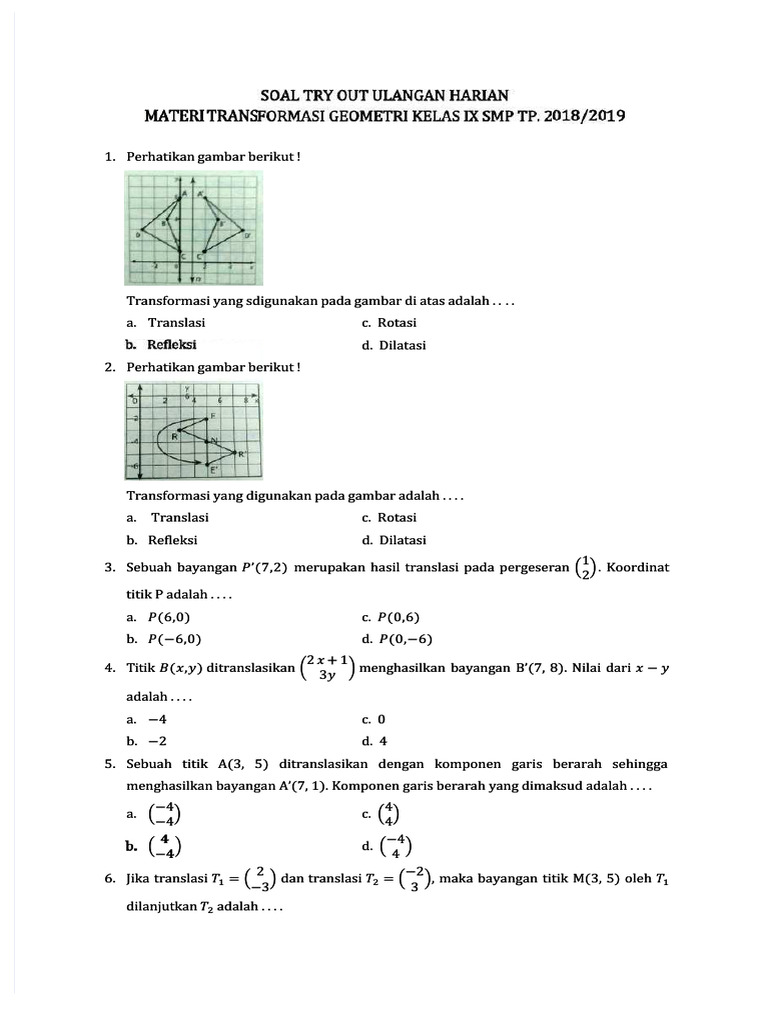 PDF Soal Transformasi Geometri Kelas 9 SMP - Compress | PDF