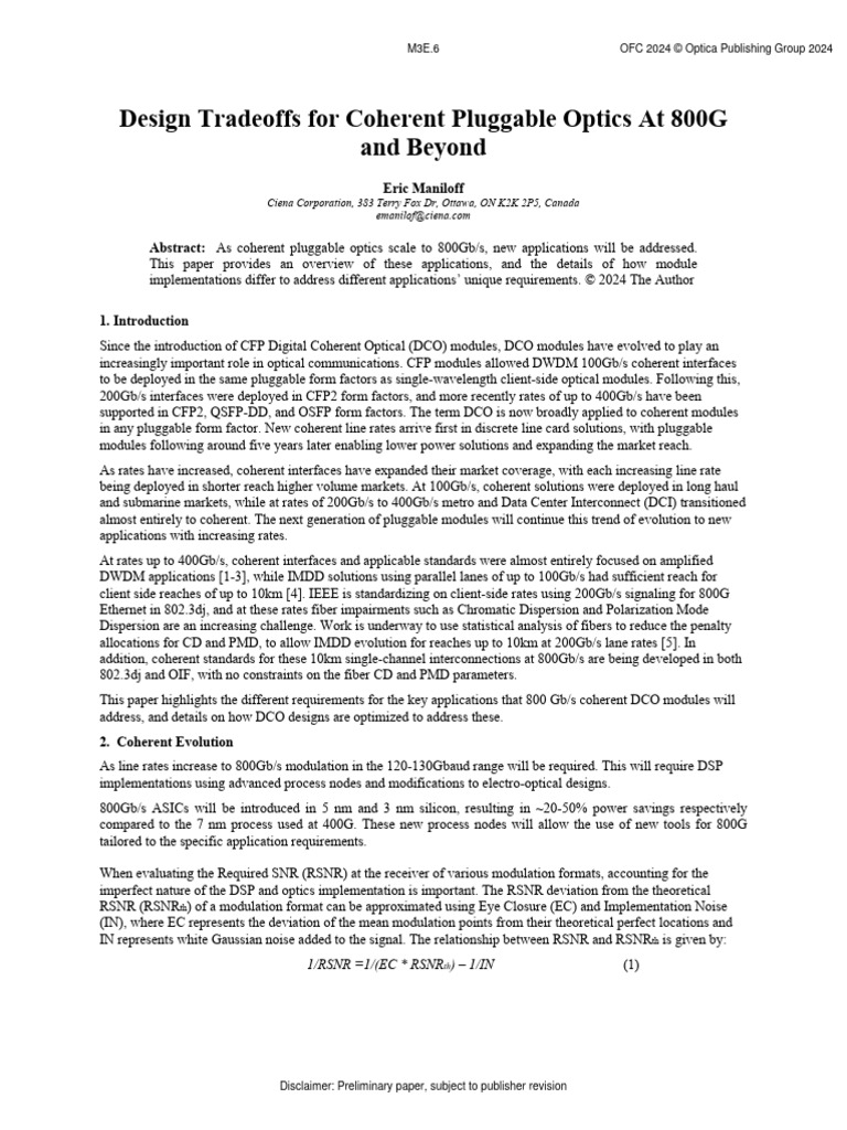 Design_Tradeoffs_for_Coherent_Pluggable_Optics_At_800G_and_Beyond | PDF ...