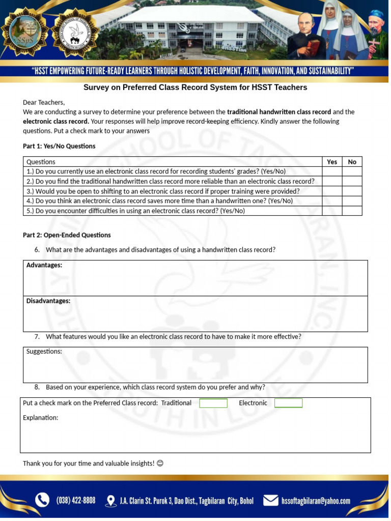 Survey On Preferred Class Record System For HSST Teachers | PDF