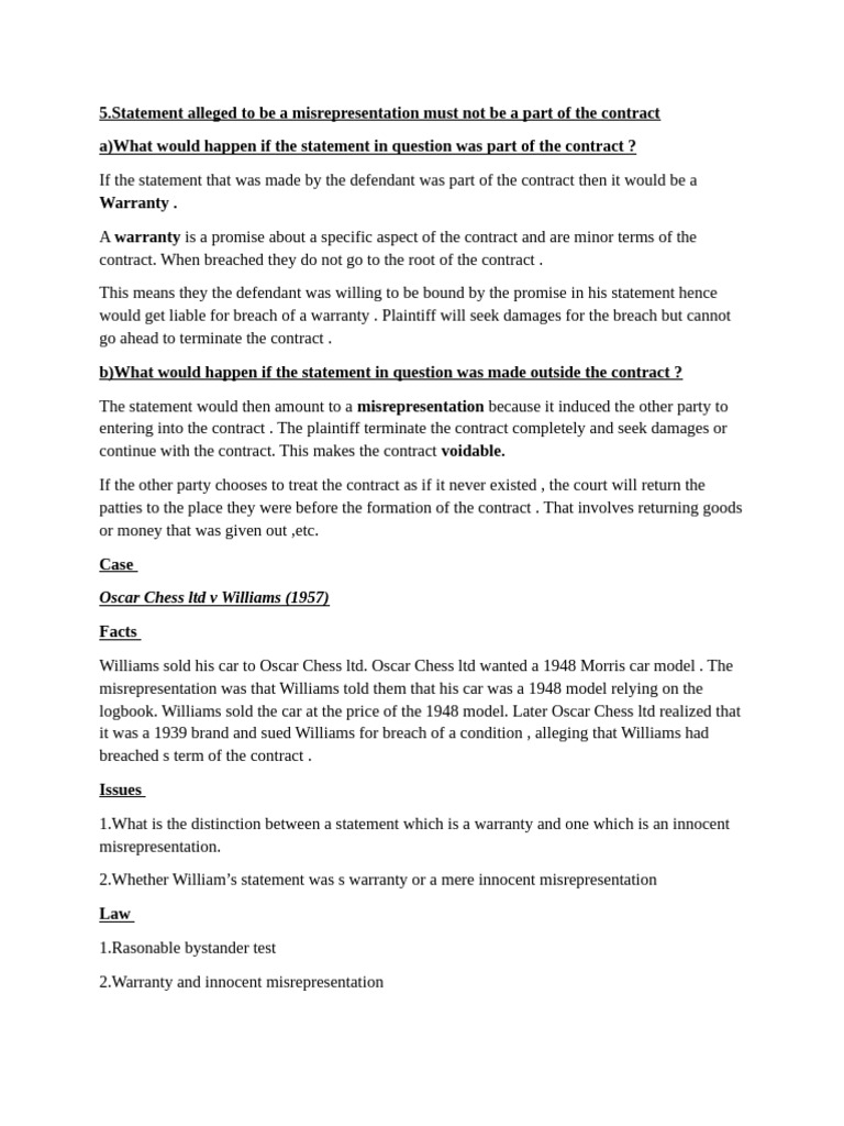 Elements of Misrepresentation | PDF | Misrepresentation | Breach Of ...
