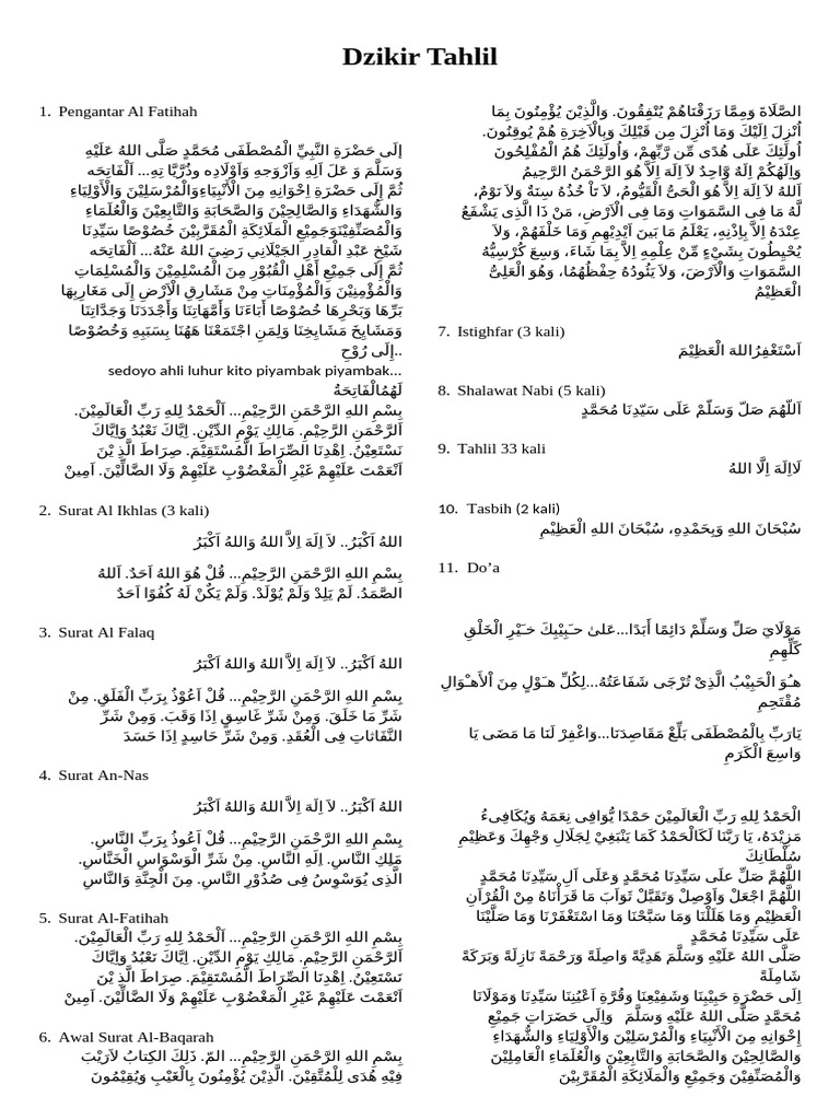 Panduan Ringkas Dzikir Tahlil | PDF