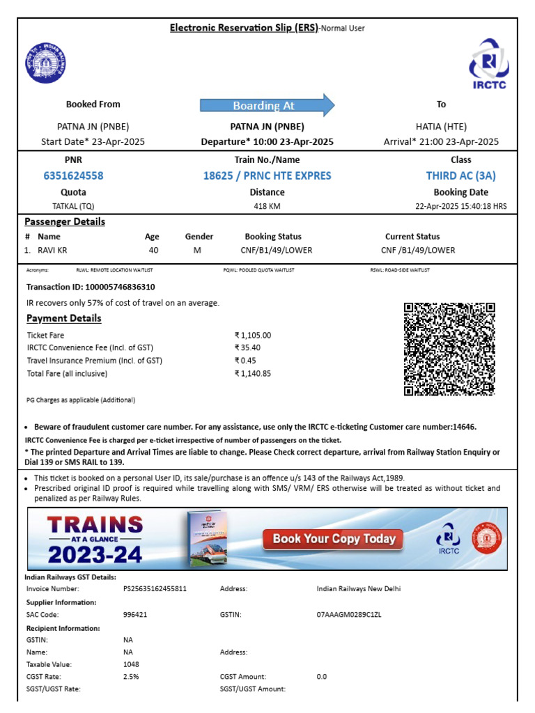 PRNC Hte Expres Third Ac (3A) | PDF | Identity Document