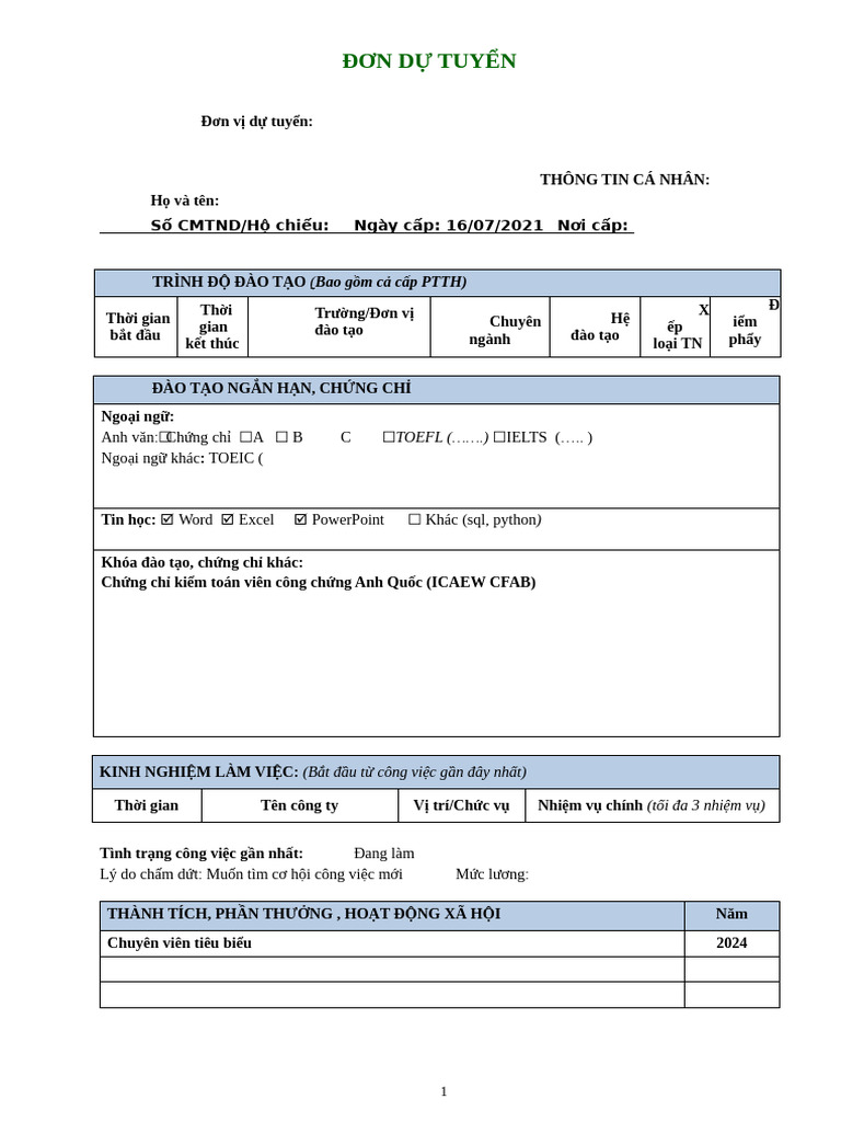 Phieu du tuyen_Tran Thi Duyen | PDF