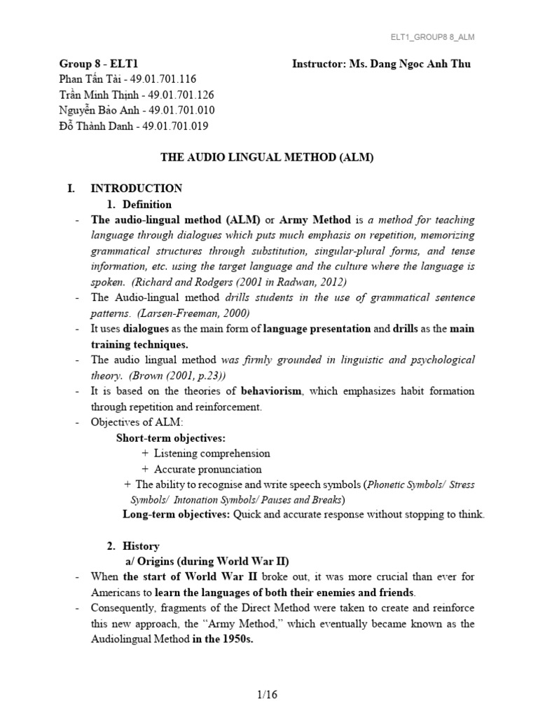 Unit 8 - Audio Lingual Method - Handout | PDF | Language Education | Language Acquisition