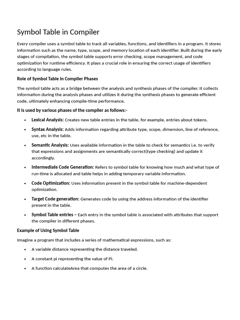 Symbol Table in Compiler | PDF | Scope (Computer Science) | Variable (Computer Science)