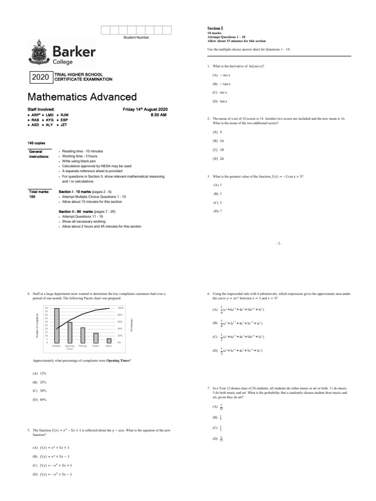 Advanced Mathematics Trial Exam 2020 | PDF | Circle | Mathematics