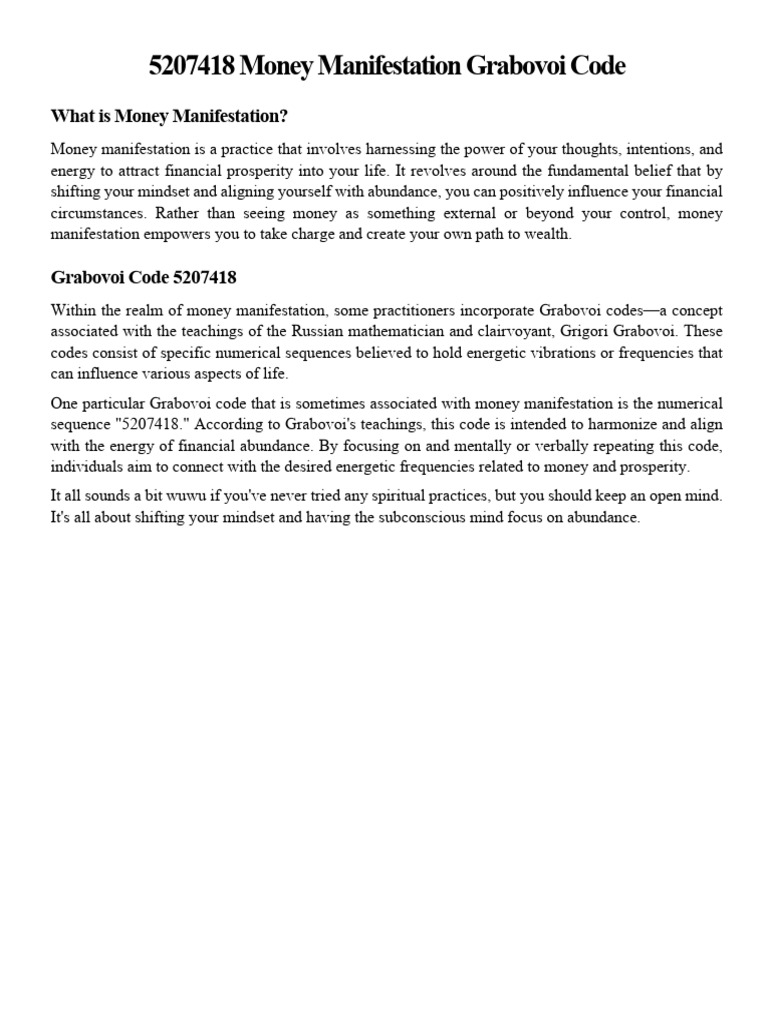 Money Manifestation Grabovoi Code-1 | PDF