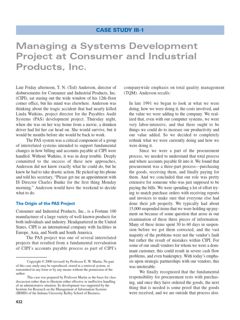CASE STUDY III-1, Managing A Systems Development | PDF | Data Model ...