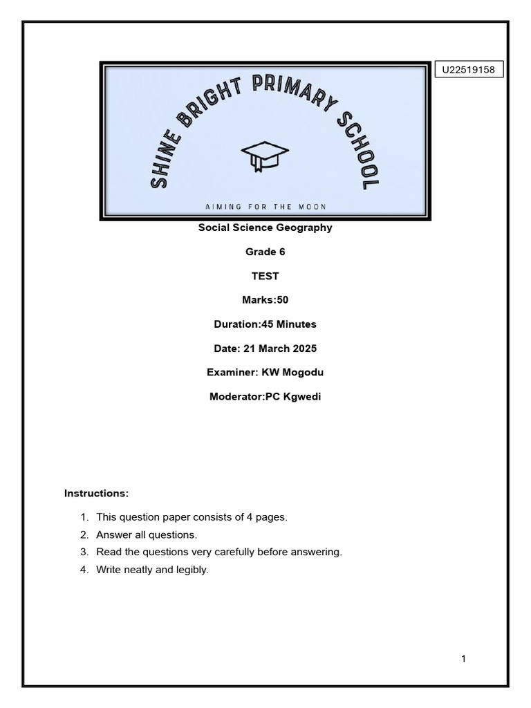 Grade 6 Term 1 Question Paper | PDF | Equator | Map