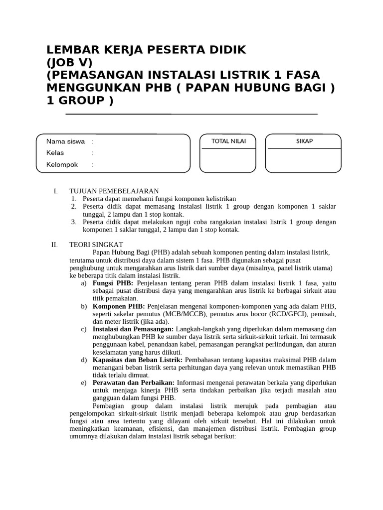 Lembar Kerja Peserta Didik PHB 1 Grup | PDF