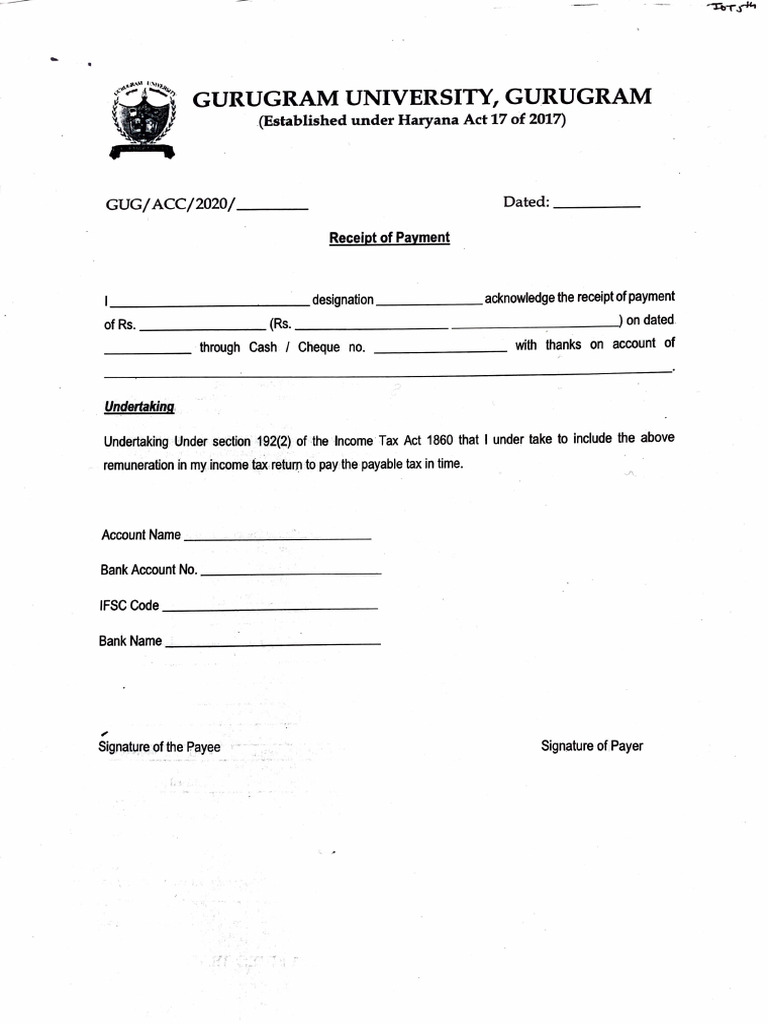 Gurugram University Payment Receipt Template | PDF