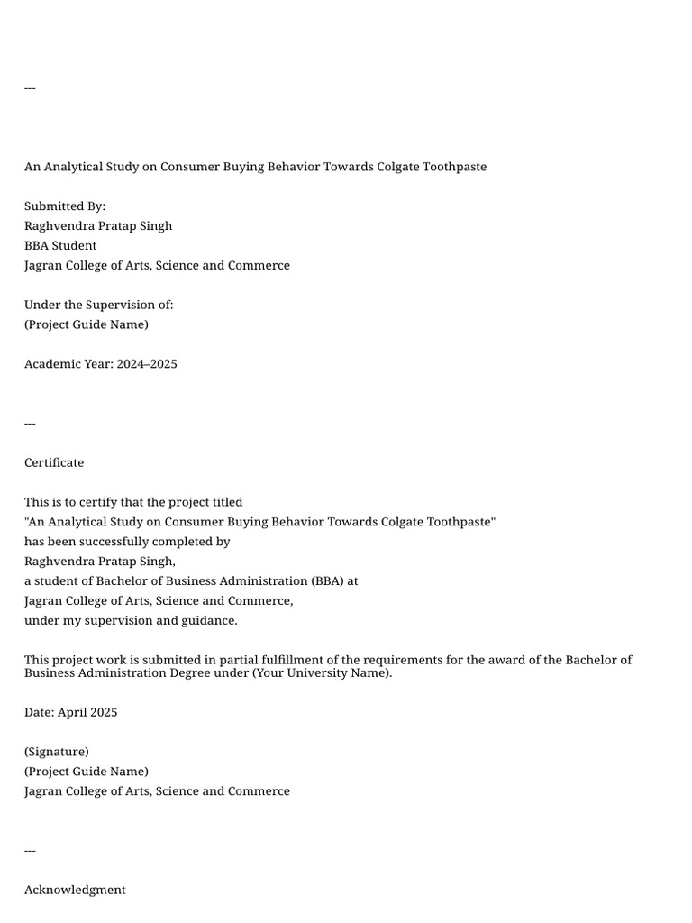 Colgate Project With Graph Inserted | PDF | Consumer Behaviour | Brand