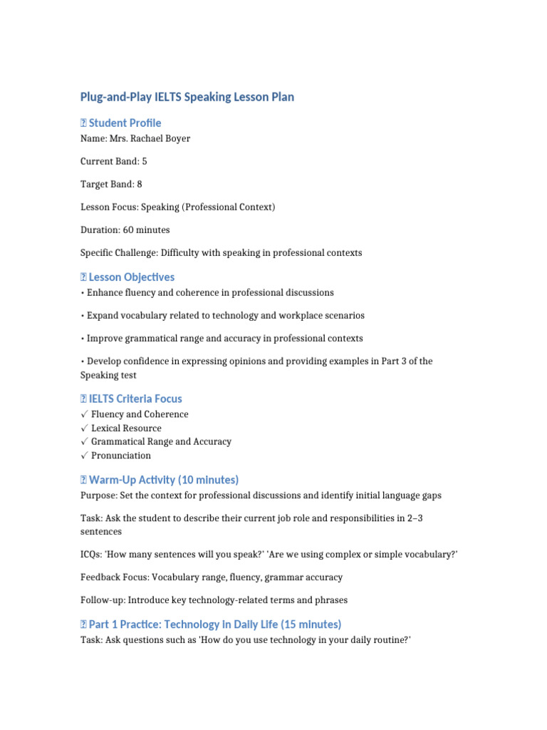 Full_Plug_and_Play_IELTS_LessonPlan | PDF | Vocabulary | Fluency