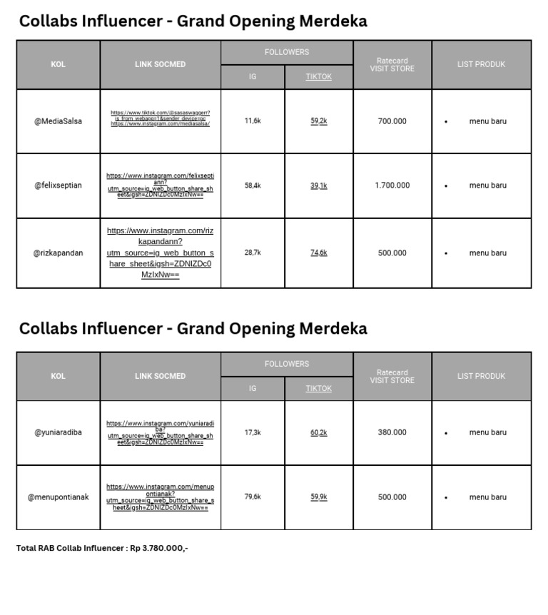Collabs Influencer | PDF