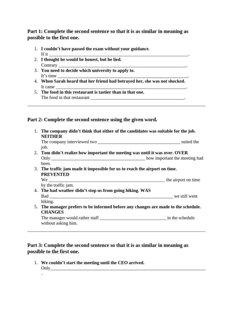 Sentence Completion Exercises Guide | PDF