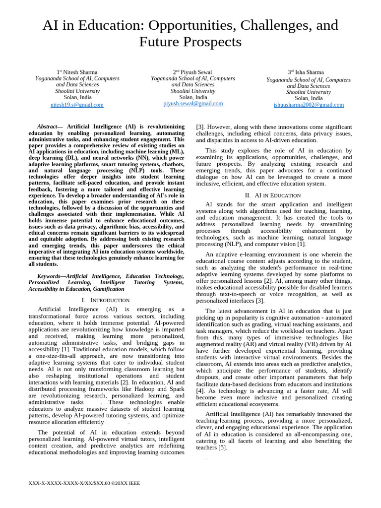 AI in Education Opportunities, Challenges, and Future Prospects | PDF | Artificial Intelligence ...