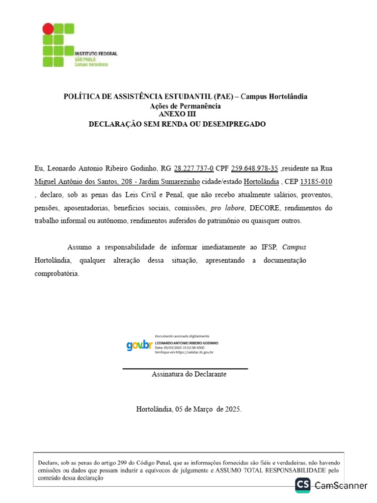 Termo de Responsabilidade e Anexos - Docx Assinado Assinado | PDF