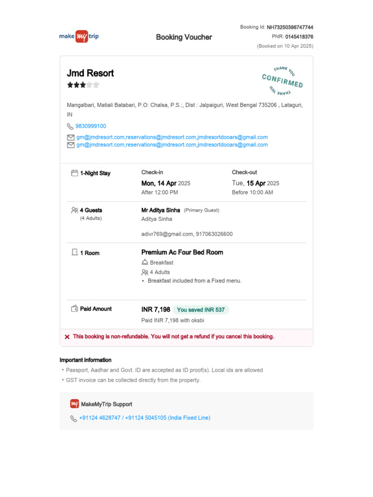 Booking Confirmation Voucher-1 | PDF