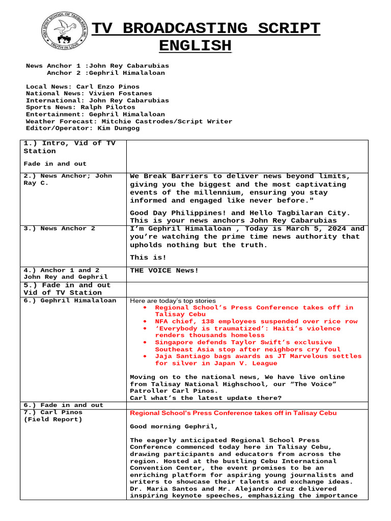 TV-BROADCASTING-SCRIPT for ENGLISH 2024 | PDF