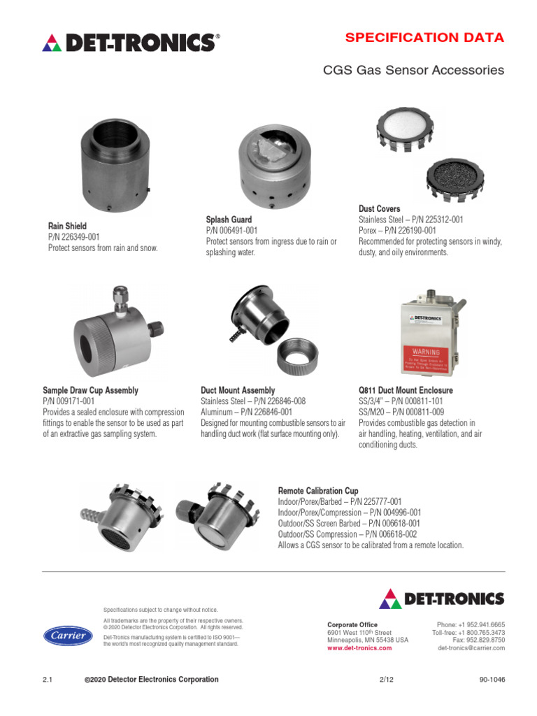 CGS Gas Sensor Accessory Specifications | PDF | Equipment | Tools