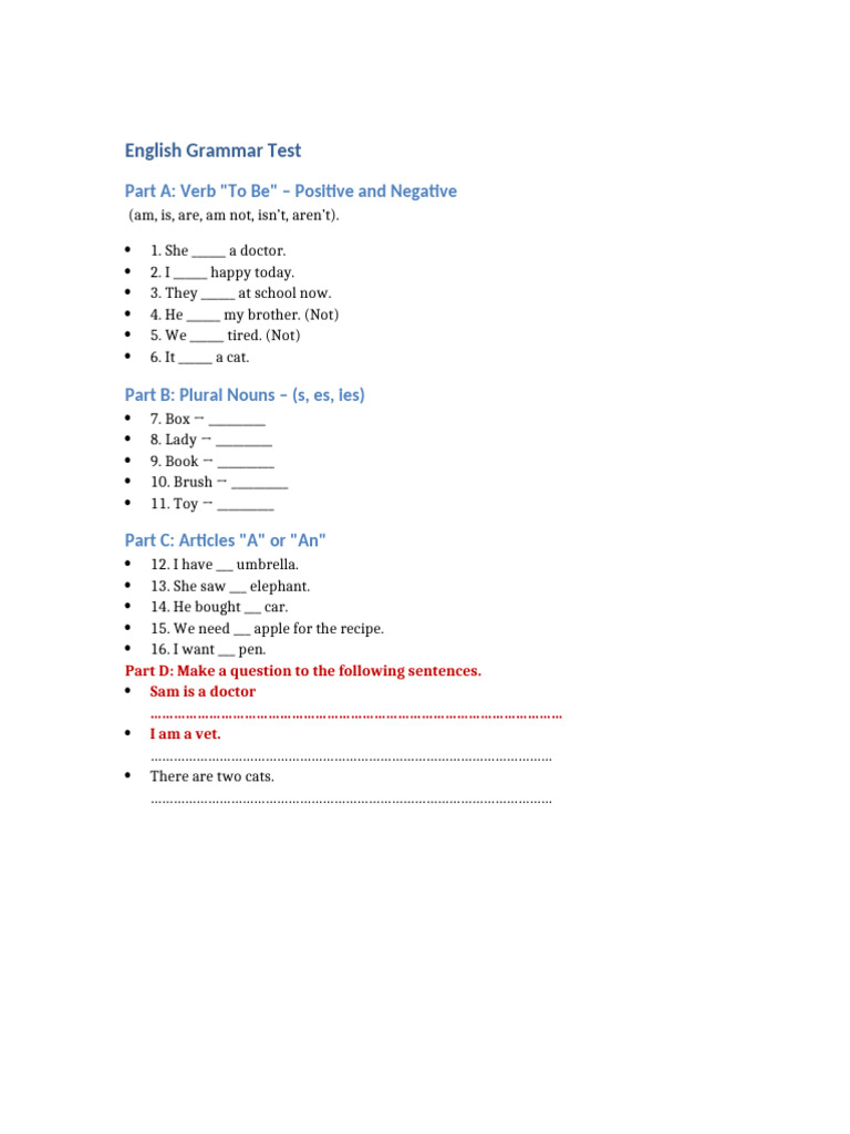 English Grammar Test | PDF