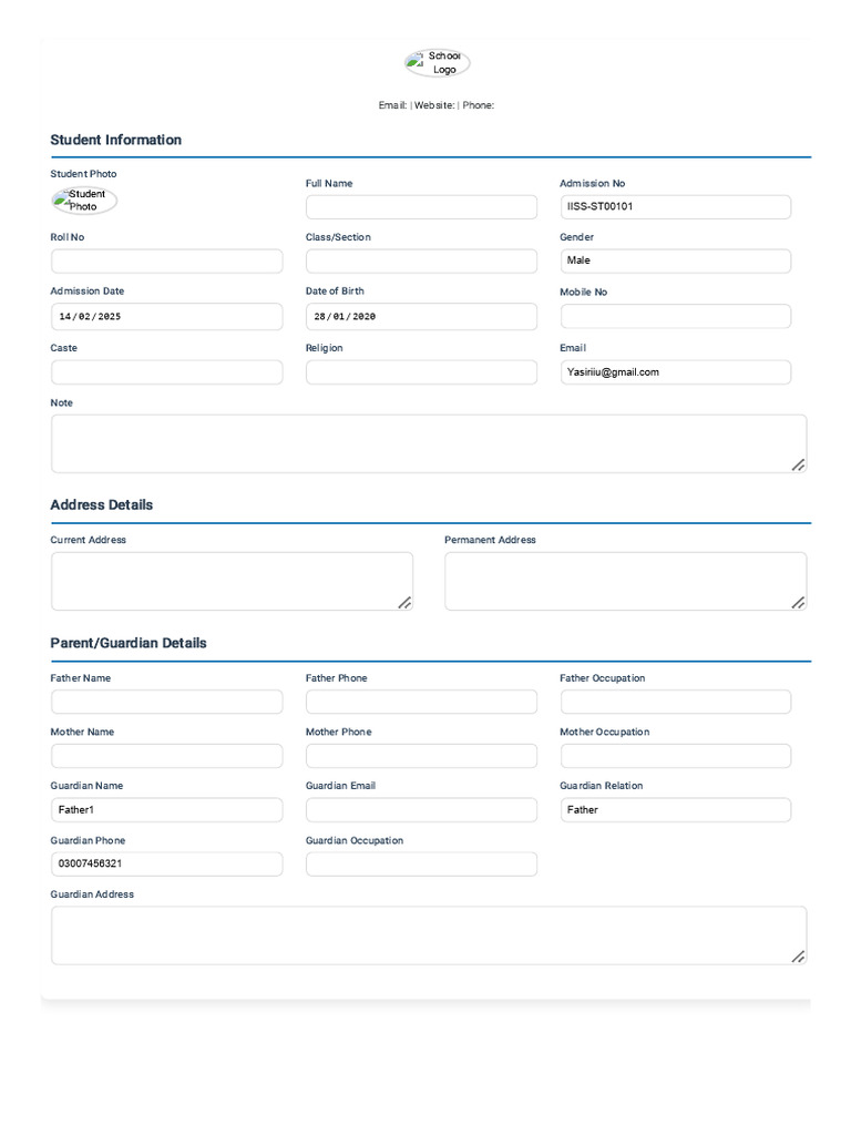 Student Admission Form | PDF