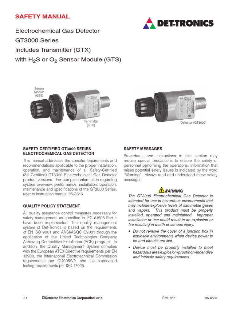 GT3000 Electrochemical Gas Detector Manual | PDF