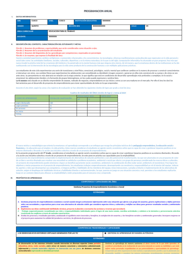 Modelo de PROGRAMACION CURRICULAR DE EPT PRIMERO | PDF | Iniciativa empresarial | Aprendizaje