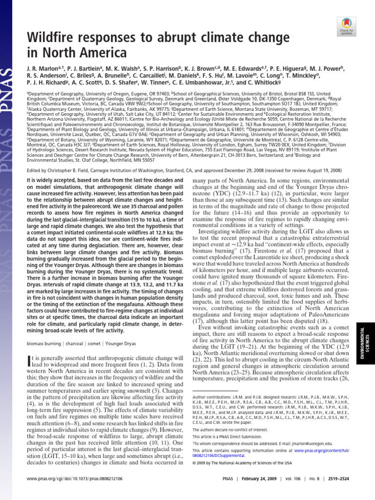 Marlon Et Al Wildfire Responses To Abrupt Climate Change in North ...