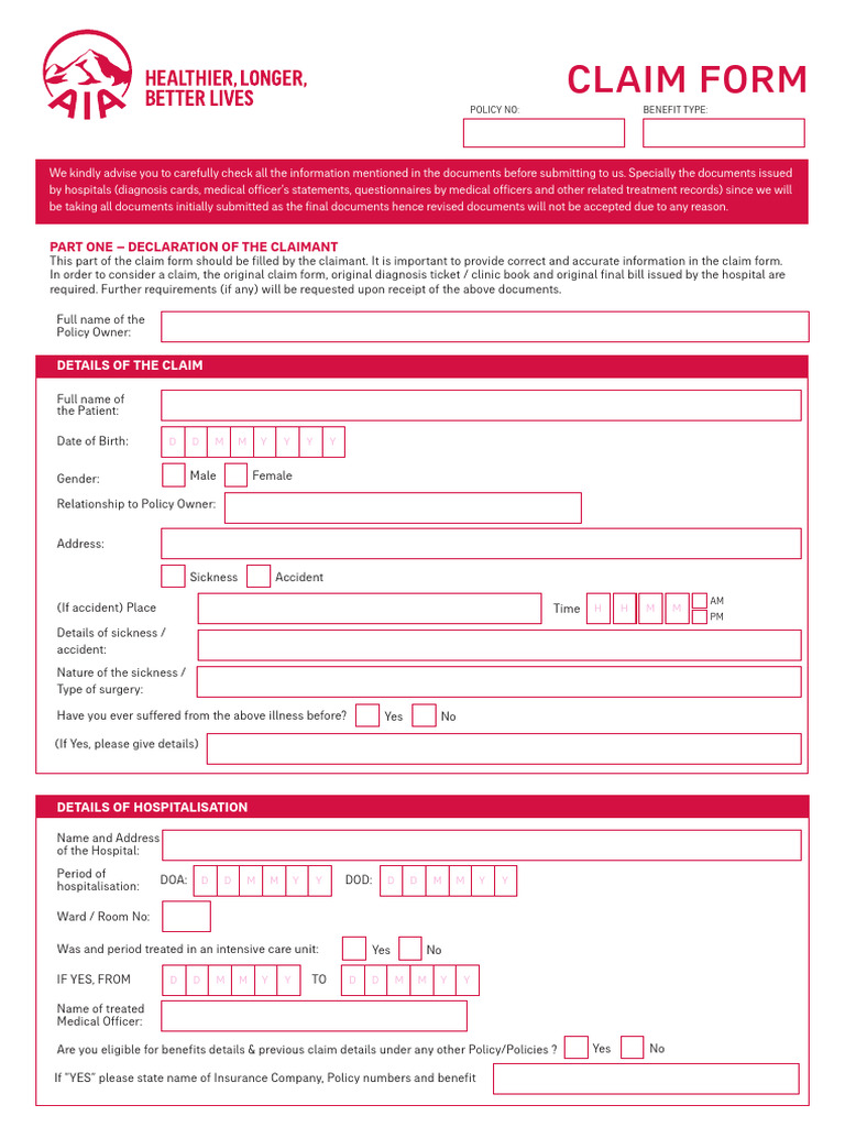 Insurance Claim Form Instructions | PDF | Hospital | Intensive Care Unit