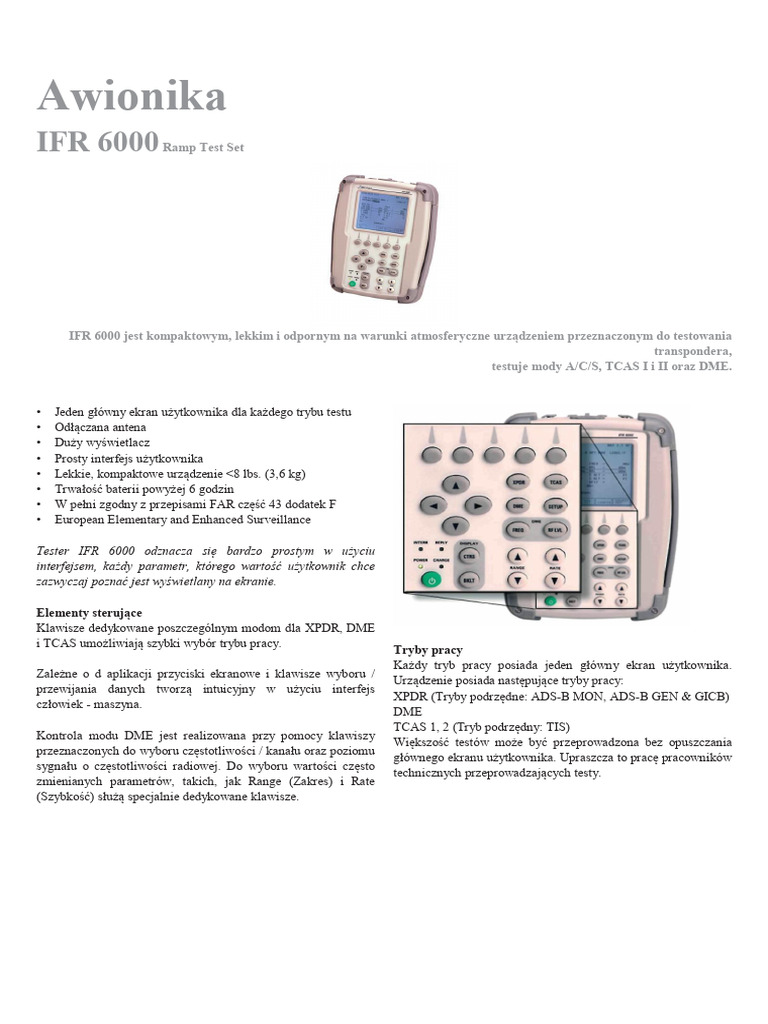 Tester IFR 6000 Broszura PDF | PDF