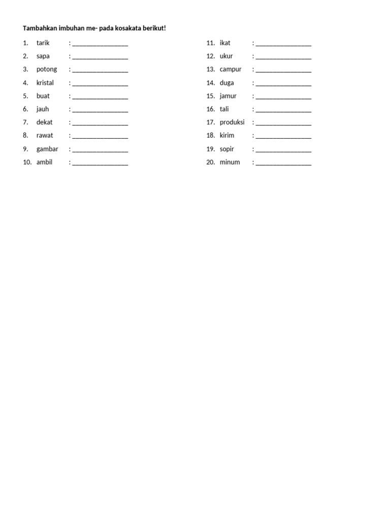 Latihan Awalan Me | PDF