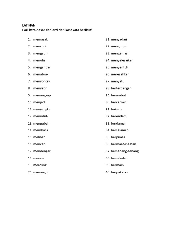 Latihan (Awalan Me - Dan Ber-) | PDF
