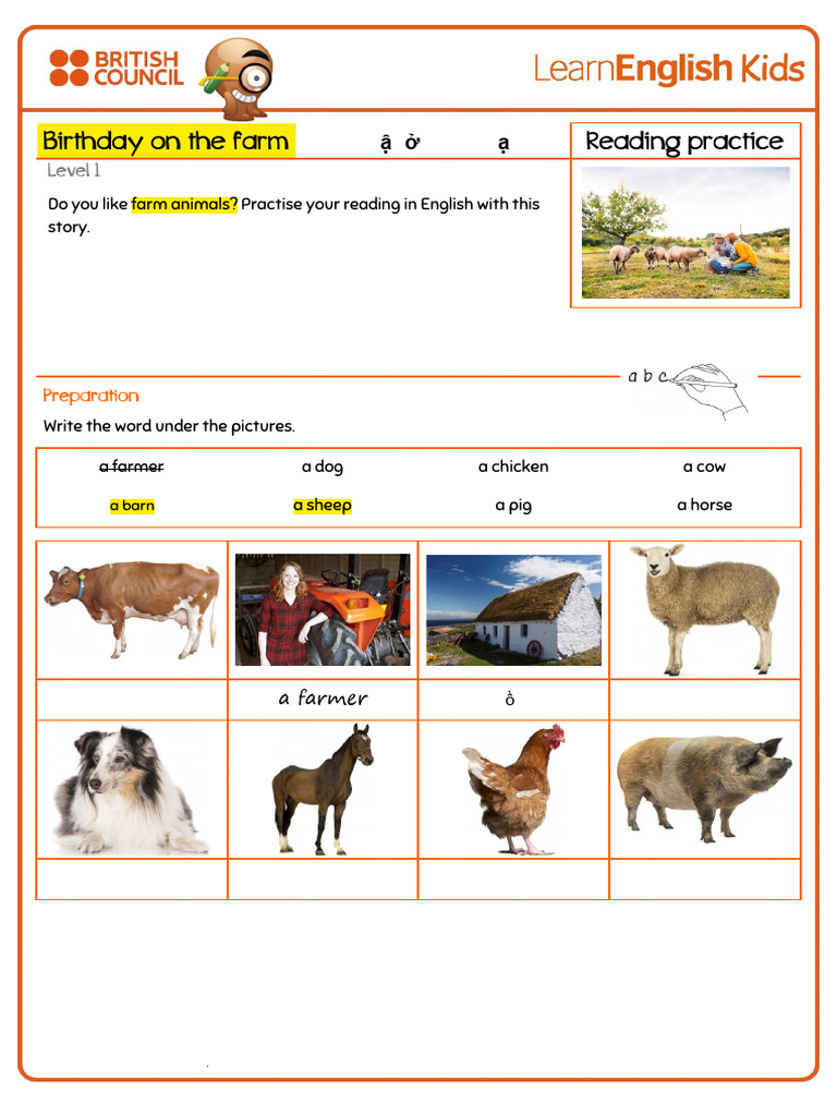 Reading Practice Birthday On The Farm Worksheet | PDF | Livestock ...