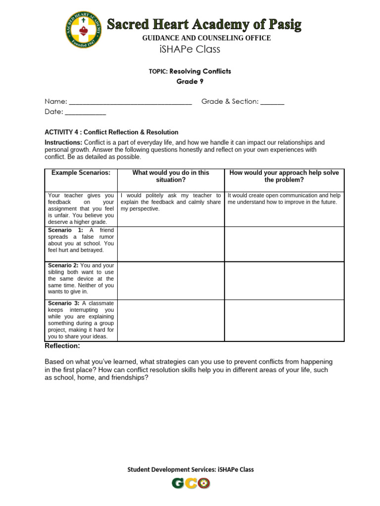 Resolving Conflicts Grade 9 | PDF