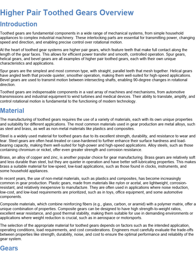 Overview of Higher Pair Toothed Gears | PDF | Gear | Machines