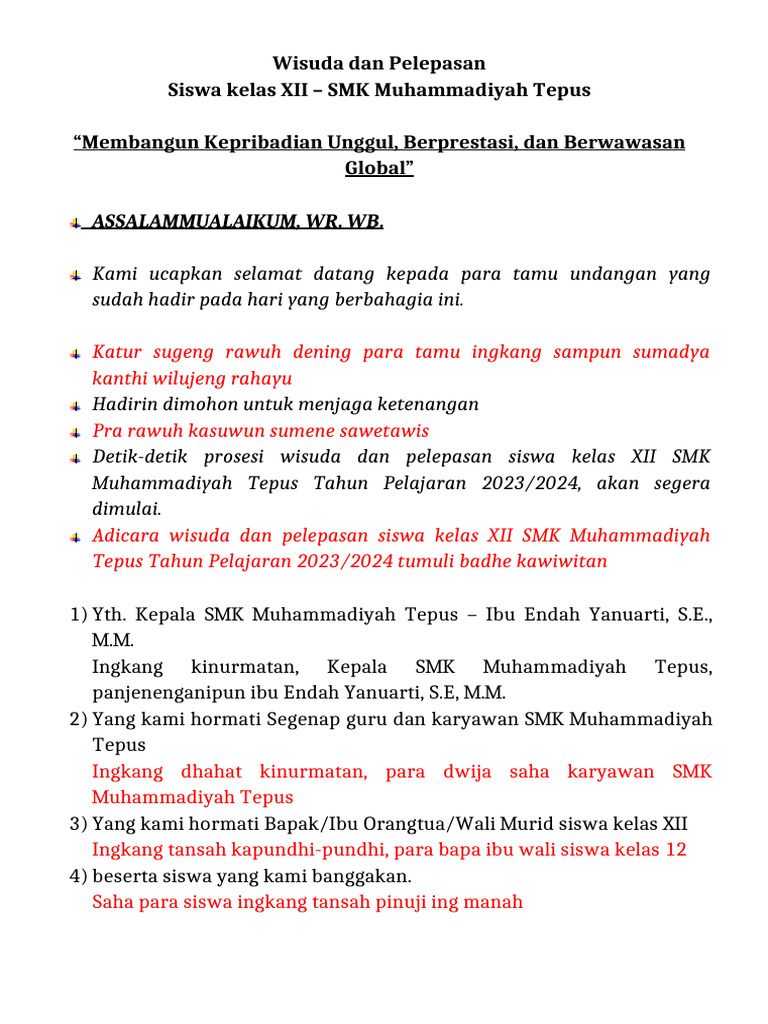 Teks MC Wisuda 2324 | PDF